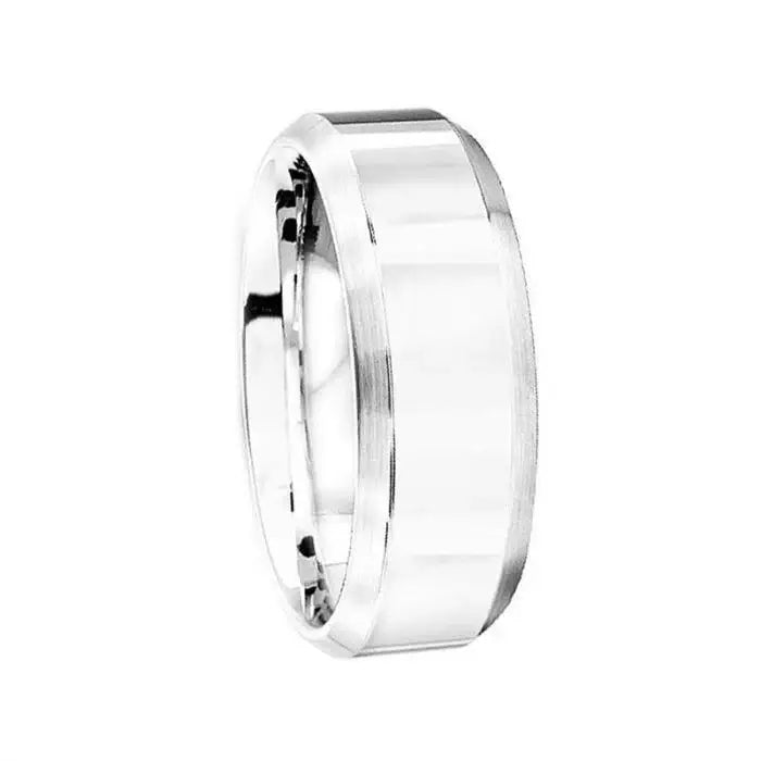 Polished Raised Center Cobalt Wedding Band with Brushed Beveled Edges ...