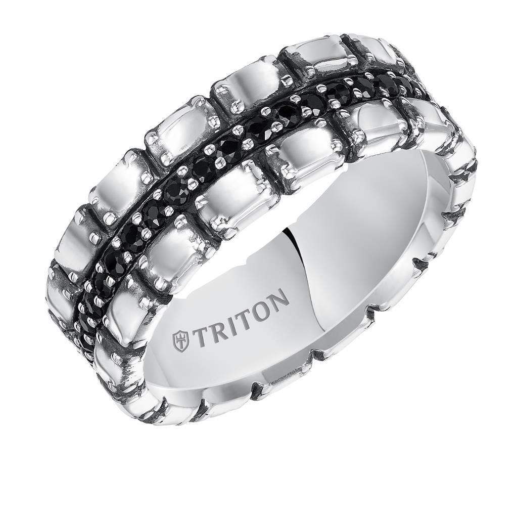 BARAK Sterling Silver Cast wedding band with black sapphires and black ...