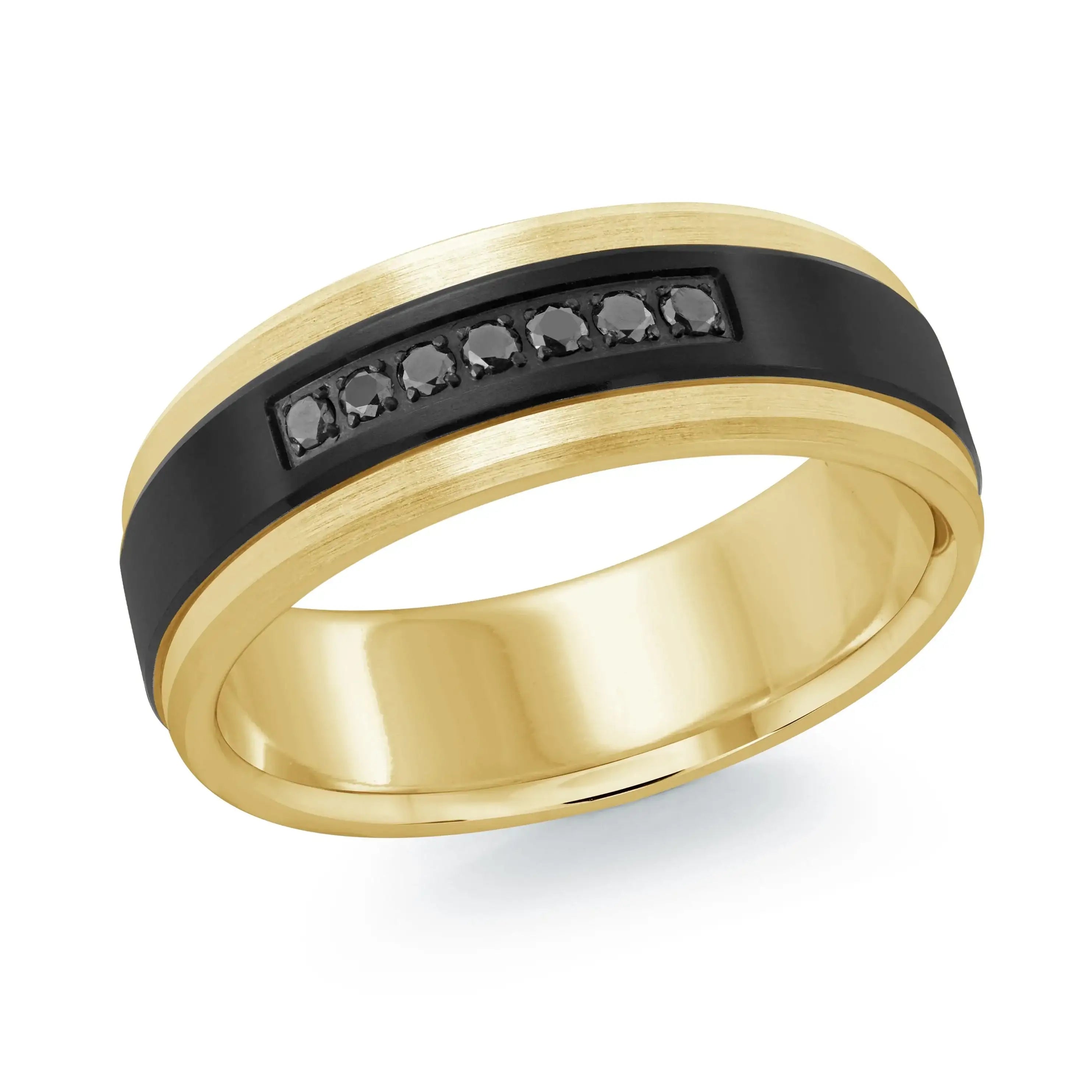 Anillo moderno de oro amarillo de 14 quilates con fibra de carbono de ...